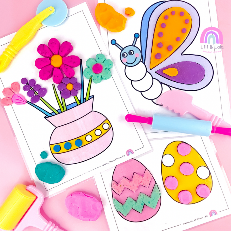 Bunte Knetvorlagen für den Frühling - Lili und Lala